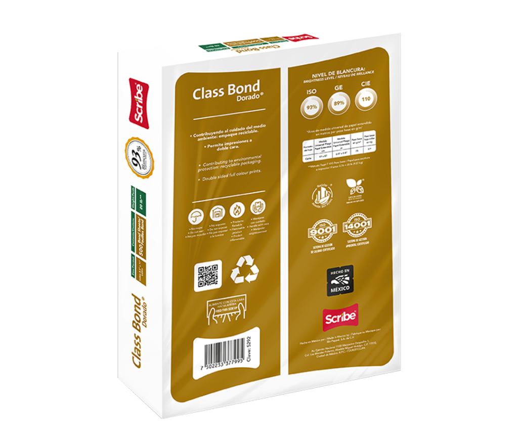 Papel bond Class Bond Dorado® tamaño carta color blanco 500 hojas - Scribe