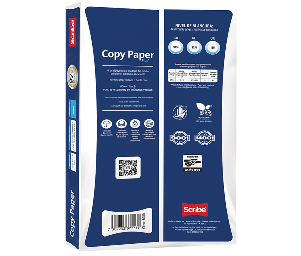 Papel bond Copy Paper Plus® tamaño oficio color blanco 500 hojas - Scribe