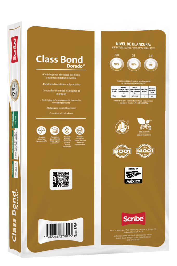 Papel bond Class Bond Dorado® tamaño oficio color blanco 500 hojas - Scribe