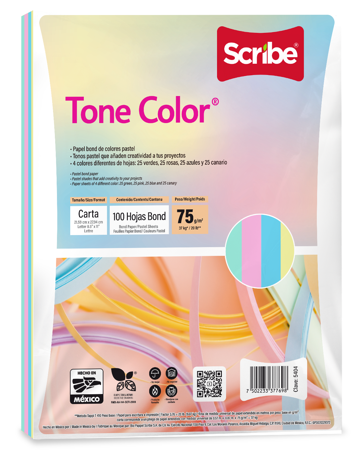 Papel bond Tone Color ® tamaño carta color mixto 100 hojas - Scribe