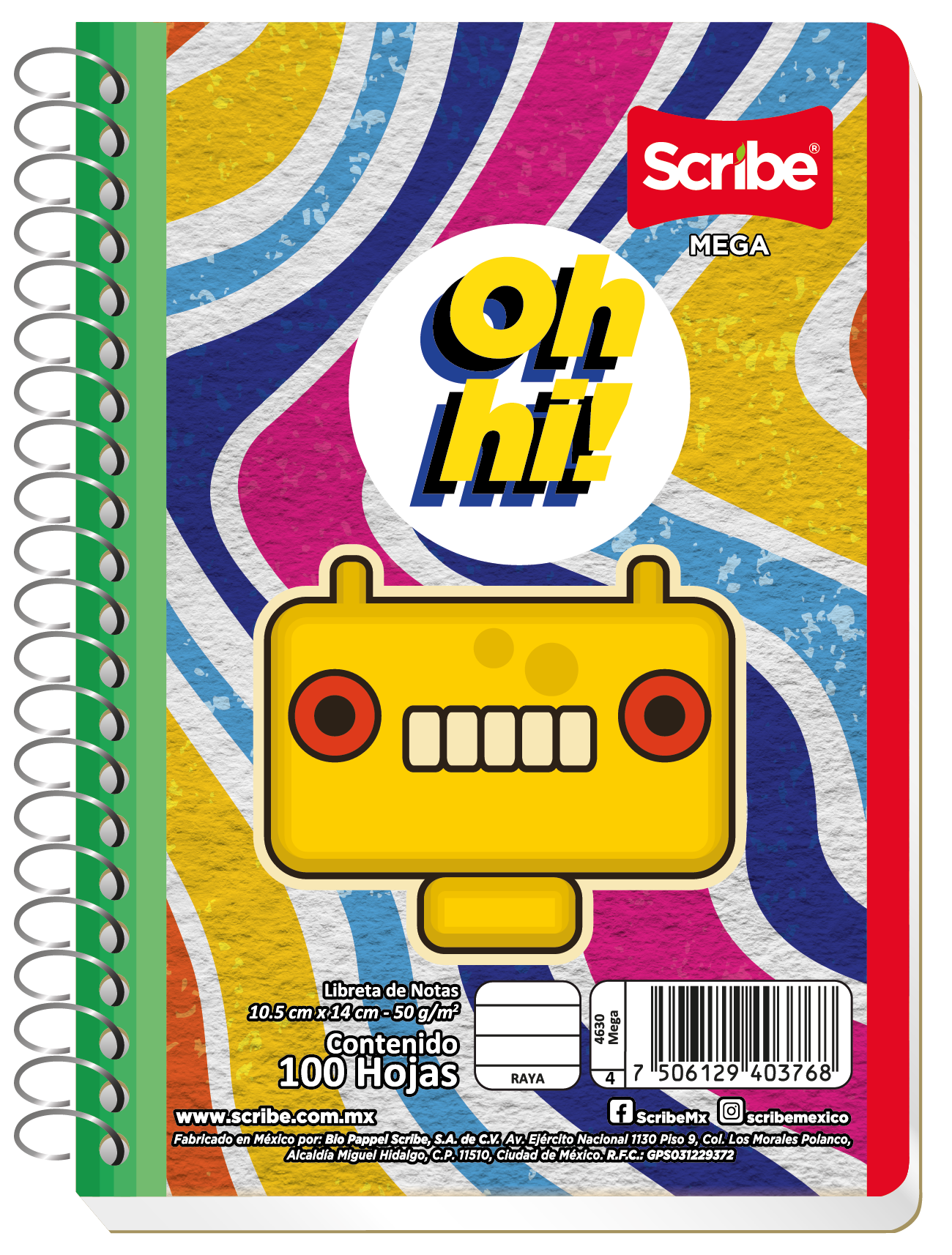 Cuaderno de raya Mega libreta de notas espiral sencillo 100 hojas | Scribe