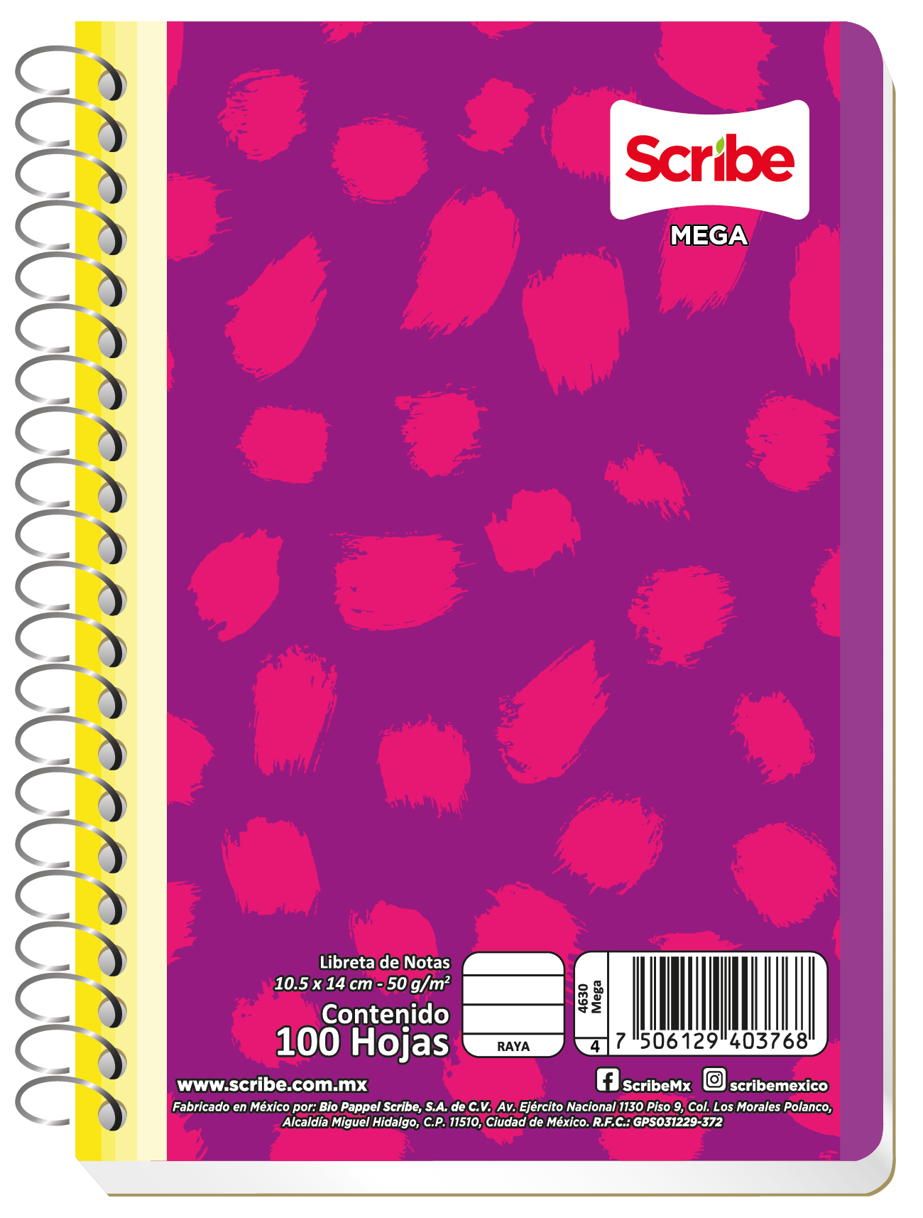 Cuaderno de raya Mega libreta de notas espiral sencillo 100 hojas | Scribe