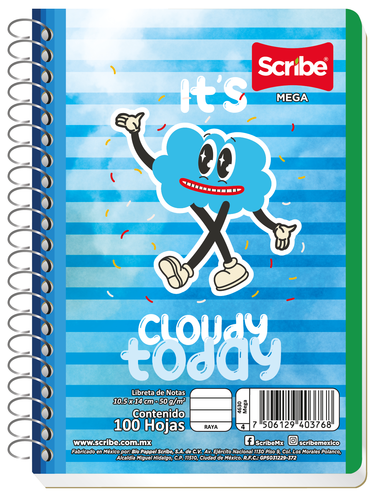 Cuaderno de raya Mega libreta de notas espiral sencillo 100 hojas | Scribe