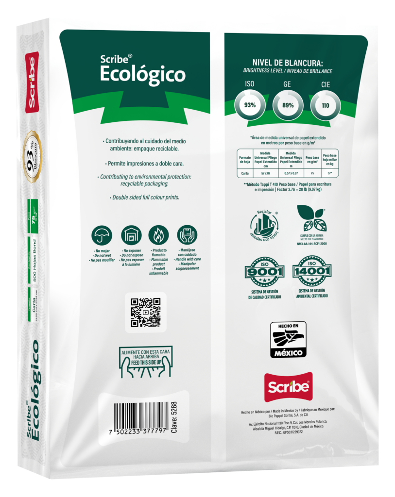 Papel bond Scribe® Ecológico tamaño carta color blanco 500 hojas - Scribe