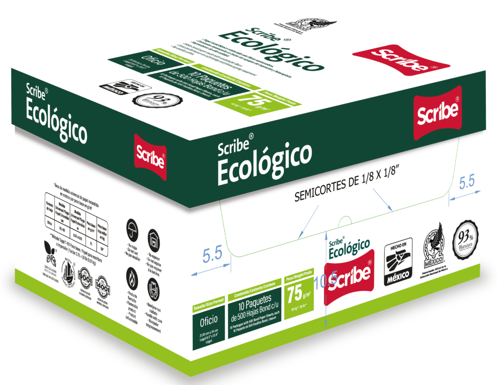 Papel bond Scribe® Ecológico tamaño oficio color blanco 500 hojas - Scribe