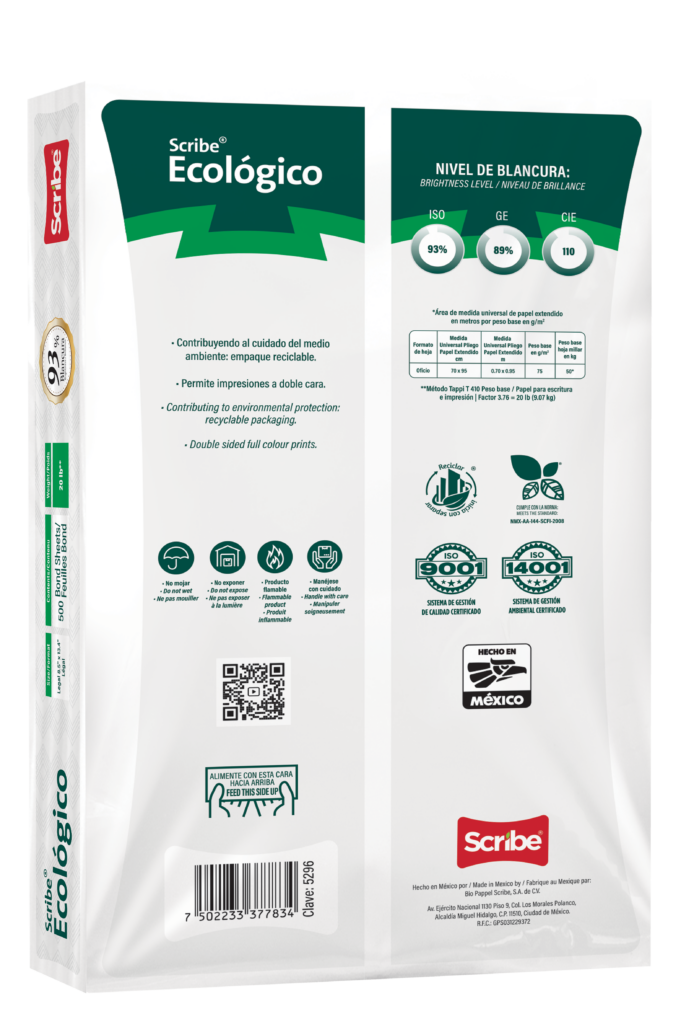Papel bond Scribe® Ecológico tamaño oficio color blanco 500 hojas - Scribe